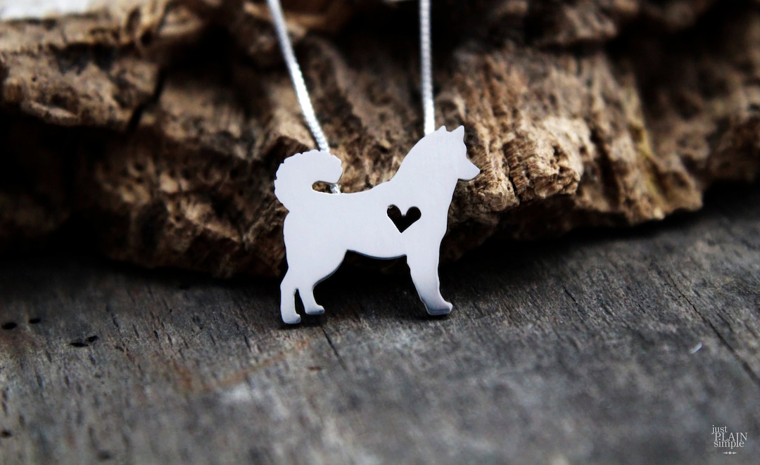 Tiny Husky Necklace, Sterling Silver Hand Cut Pendant and Heart, Dog ...