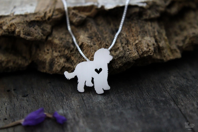 Tiny Labradoodle Necklace, Sterling Silver Hand Cut Pendant and Heart ...