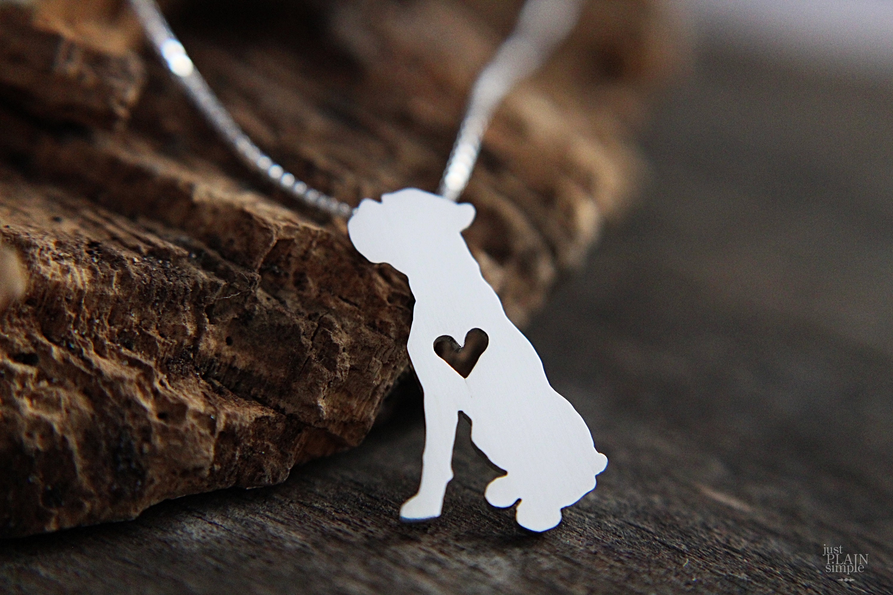 Tiny Boxer Dog Necklace, Sterling Silver Hand Cut Dog Pendant and Heart ...