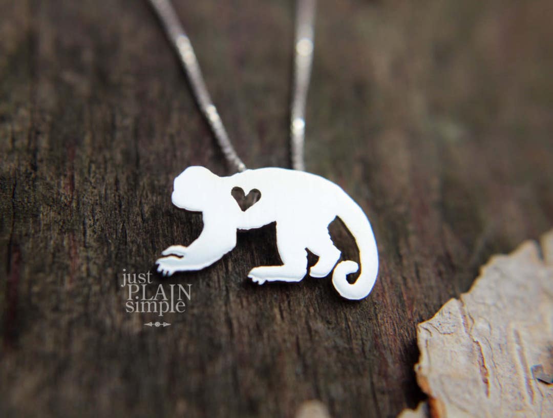Tiny Capuchin Monkey, Sterling Silver Hand Cut Wildlife Pendant and ...