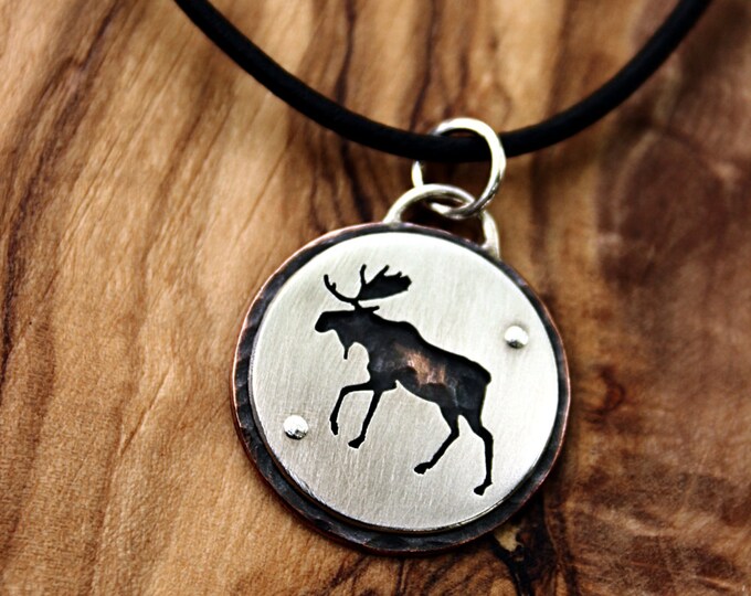 Moose Pendant Sterling Silver and Copper Necklace Hand Cut - Etsy