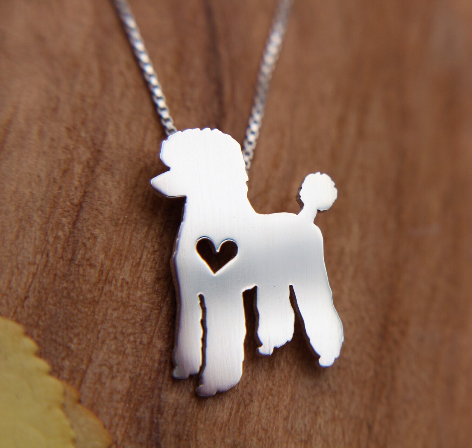 Tiny Poodle Necklace, Sterling Silver Hand Cut Pendant and Heart, Dog ...