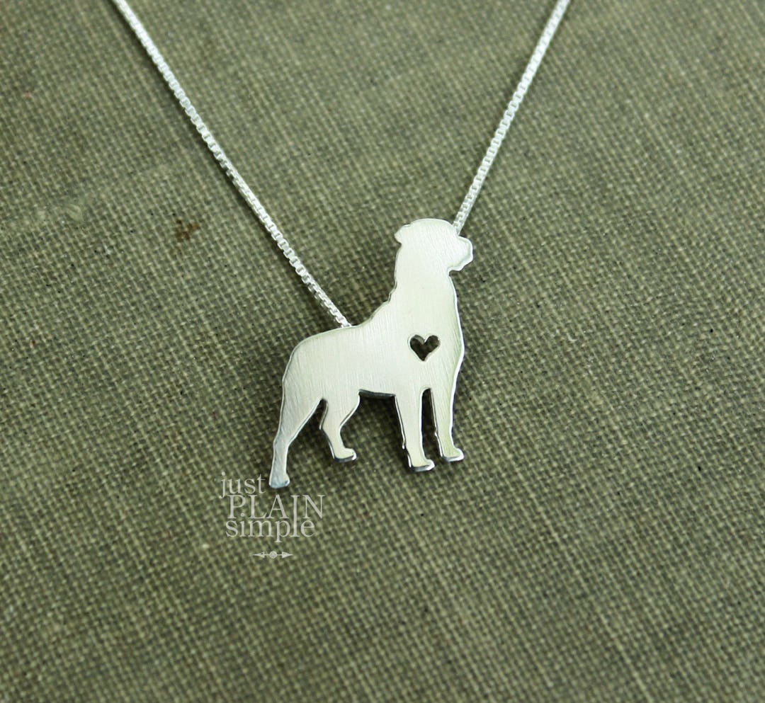 Tiny Rottweiler Necklace, Sterling Silver Hand Cut Pendant and Heart ...
