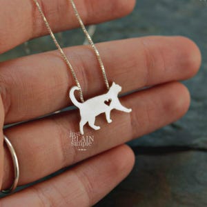 Tiny Cat Necklace, Sterling Silver Hand Cut Pendant and Heart - Etsy