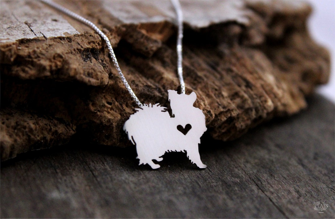 Tiny Papillon Necklace, Sterling Silver Hand Cut Pendant and Heart, Dog ...