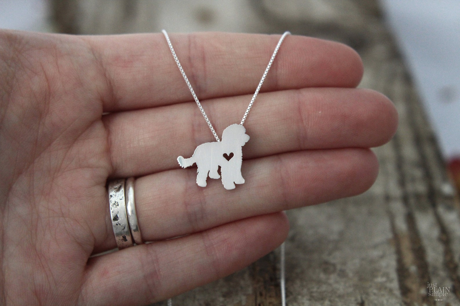 Tiny Labradoodle Necklace, Sterling Silver Hand Cut Pendant and Heart ...