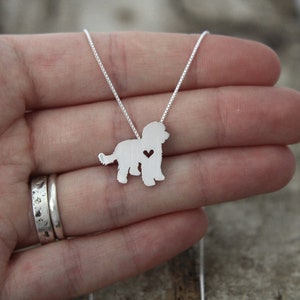 Tiny Labradoodle Necklace, Sterling Silver Hand Cut Pendant and Heart ...