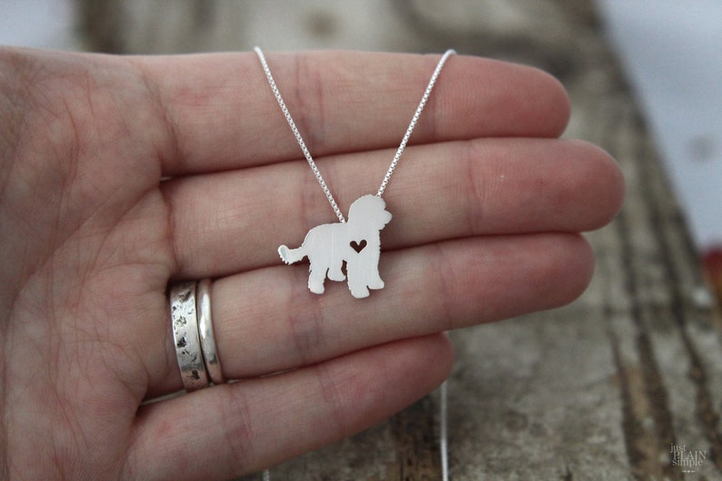 Tiny Labradoodle Necklace, Sterling Silver Hand Cut Pendant and Heart ...