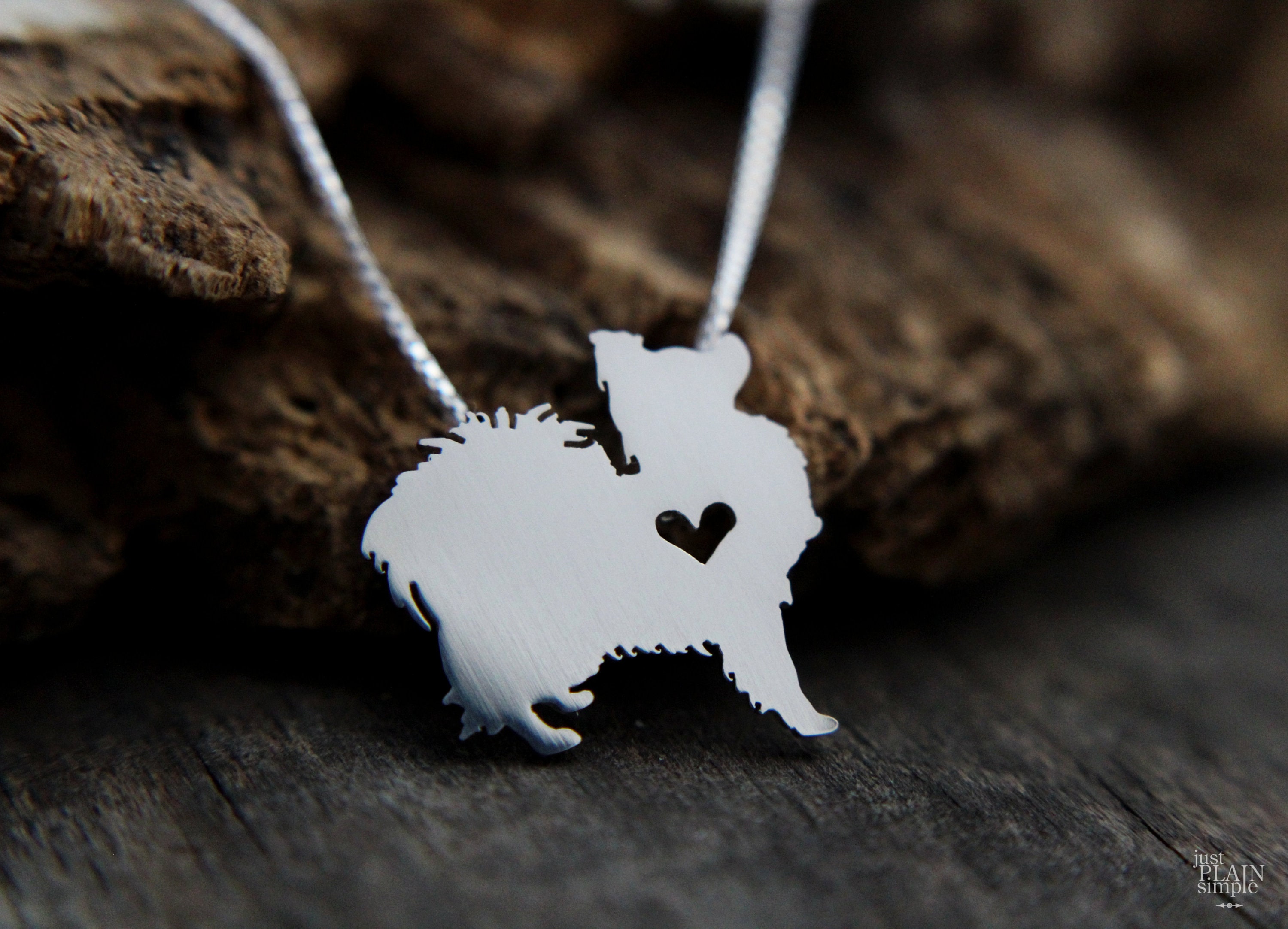 Tiny Papillon Necklace, Sterling Silver Hand Cut Pendant and Heart, Dog ...