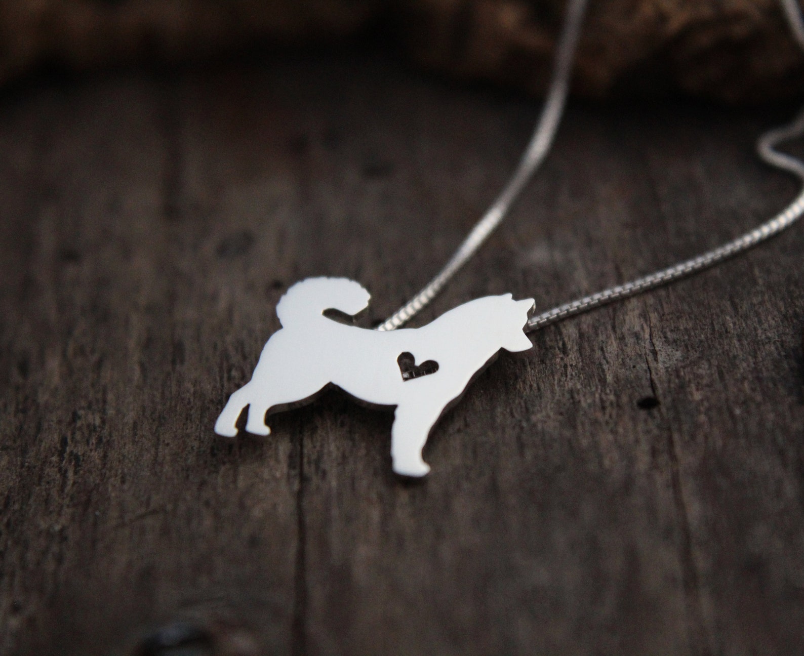 Tiny Husky Necklace, Sterling Silver Hand Cut Pendant and Heart, Dog ...