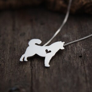 Tiny Husky Necklace, Sterling Silver Hand Cut Pendant and Heart, Dog ...