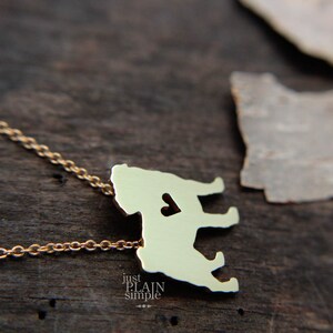 Tiny Pug Necklace, BRASS Hand Cut Pendant and Heart, With 14K Gold ...