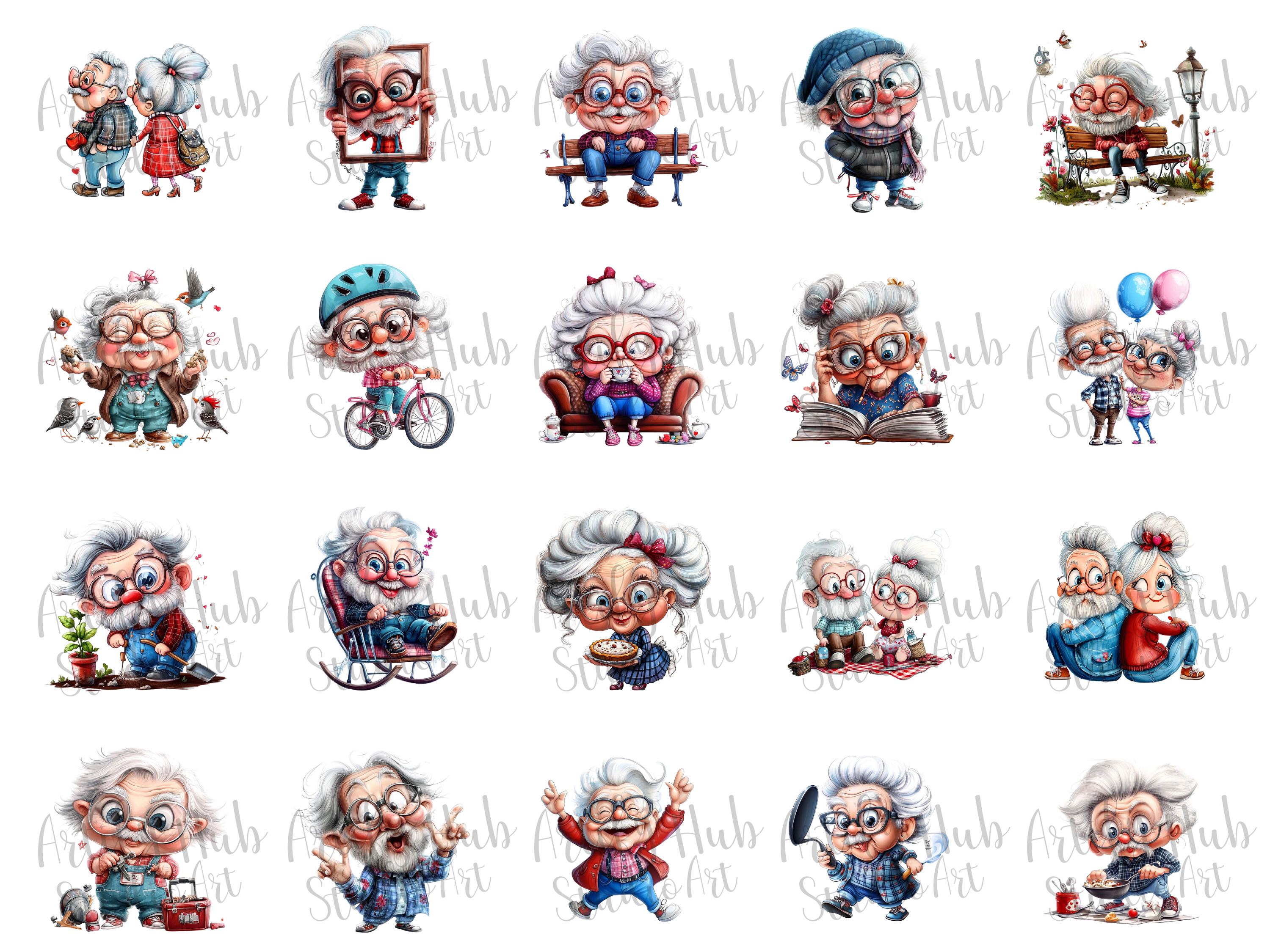 216 Grandparents Clipart PNG Bundle | Grandma Grandpa Cartoon ...