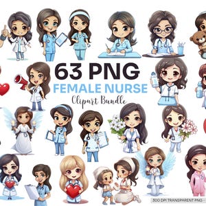 63 Female Nurse Clipart Bundle | Medical Doctor PNG | Cute Female Nurse ...