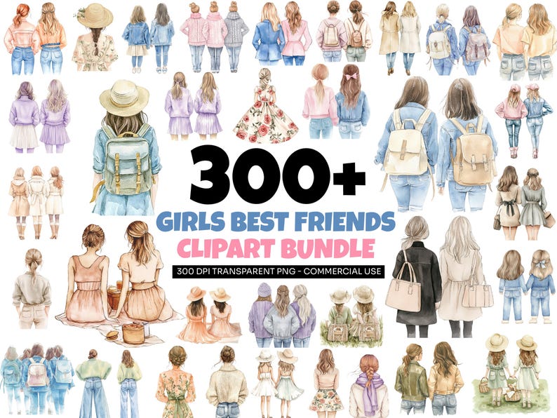 Best Friends Clipart Bundle PNG, Girls Clipart Bundle PNG, Sisters ...