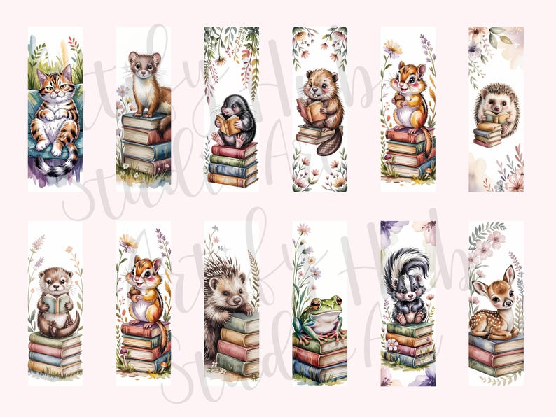 Animal Bookmarks Png Bundle, Cute Woodland Animals Bookmark, Printable ...