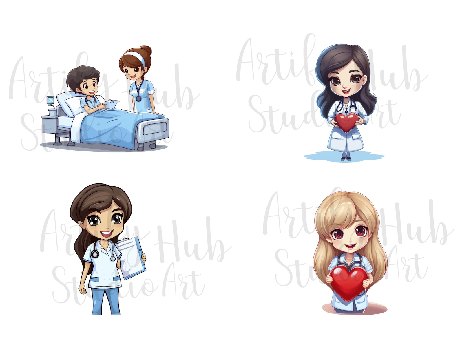63 Female Nurse Clipart Bundle | Medical Doctor PNG | Cute Female Nurse ...