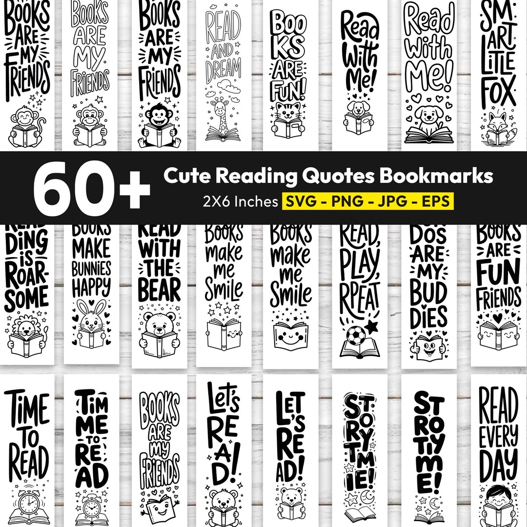 Quote Bookmark SVG Bundle, Printable Reading Bookmarks, Animal Bookmark ...
