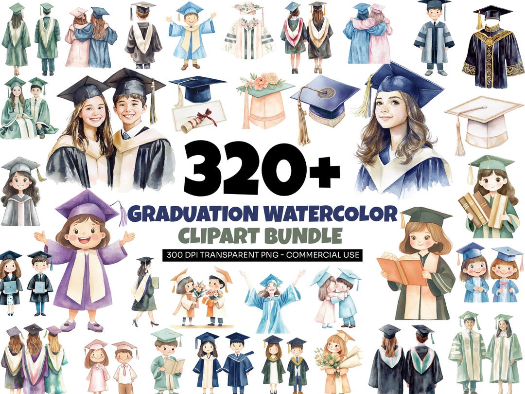 320+ Graduation Watercolor Clipart Bundle PNG, Kids Graduation Clipart ...