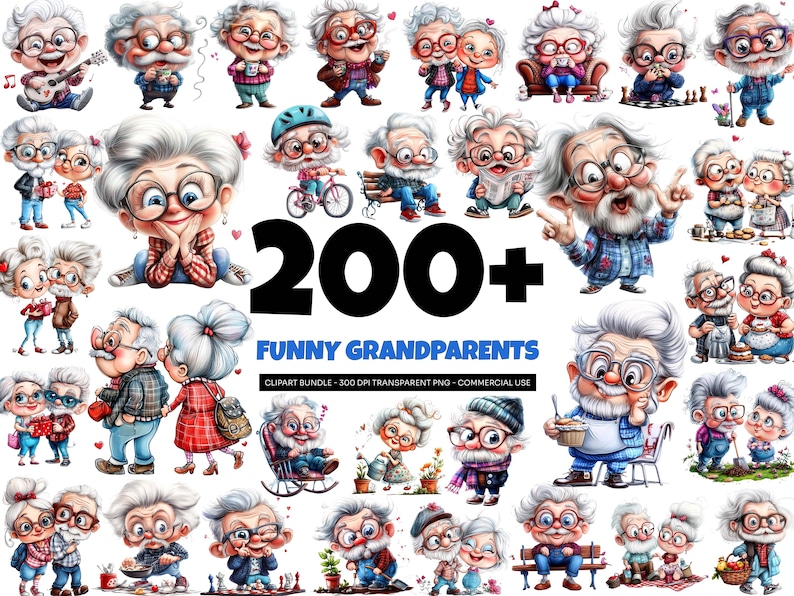 216 Grandparents Clipart PNG Bundle | Grandma Grandpa Cartoon ...