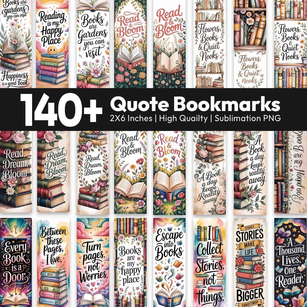 141 Quote Bookmarks Bundle, Inspirational Reading Bookmark Png ...