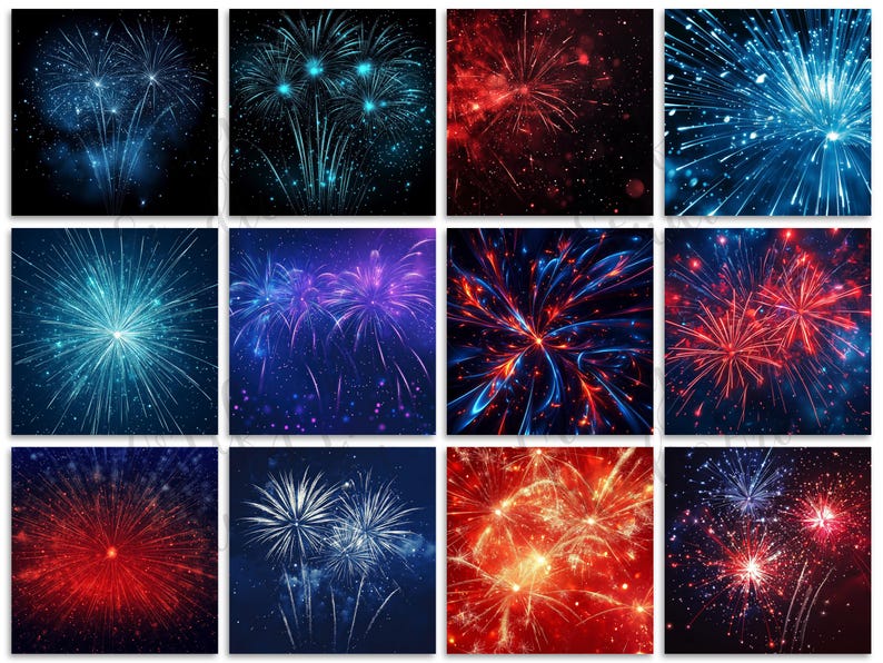 Fireworks Background Digital Paper Bundle, 4th of July Backgrounds ...