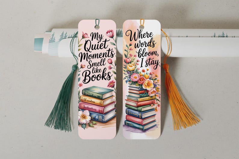 Stacked Books Floral Bookmarks PNG, Watercolor Reading Quotes Bookmarks ...