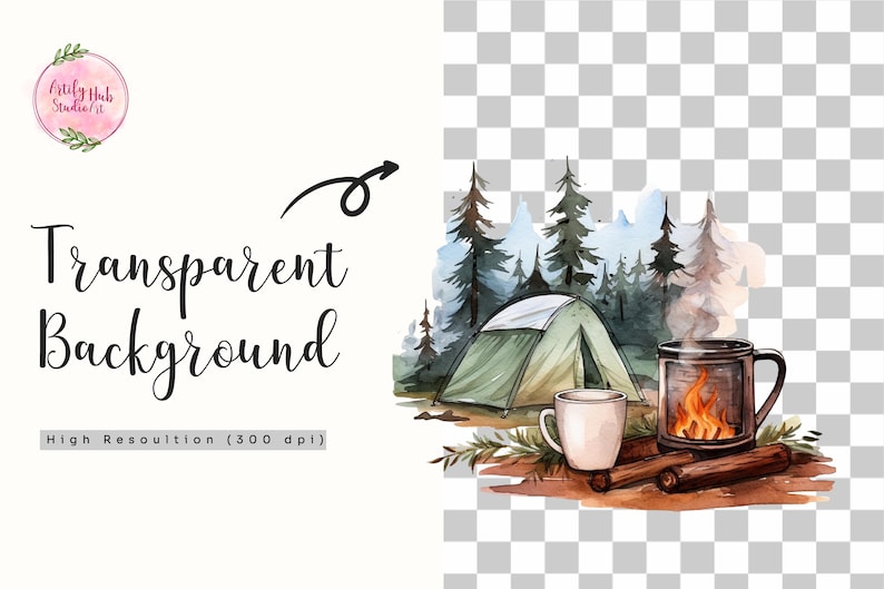 Watercolor Camping Clipart Bundle PNG, Adventure Camping Graphics ...
