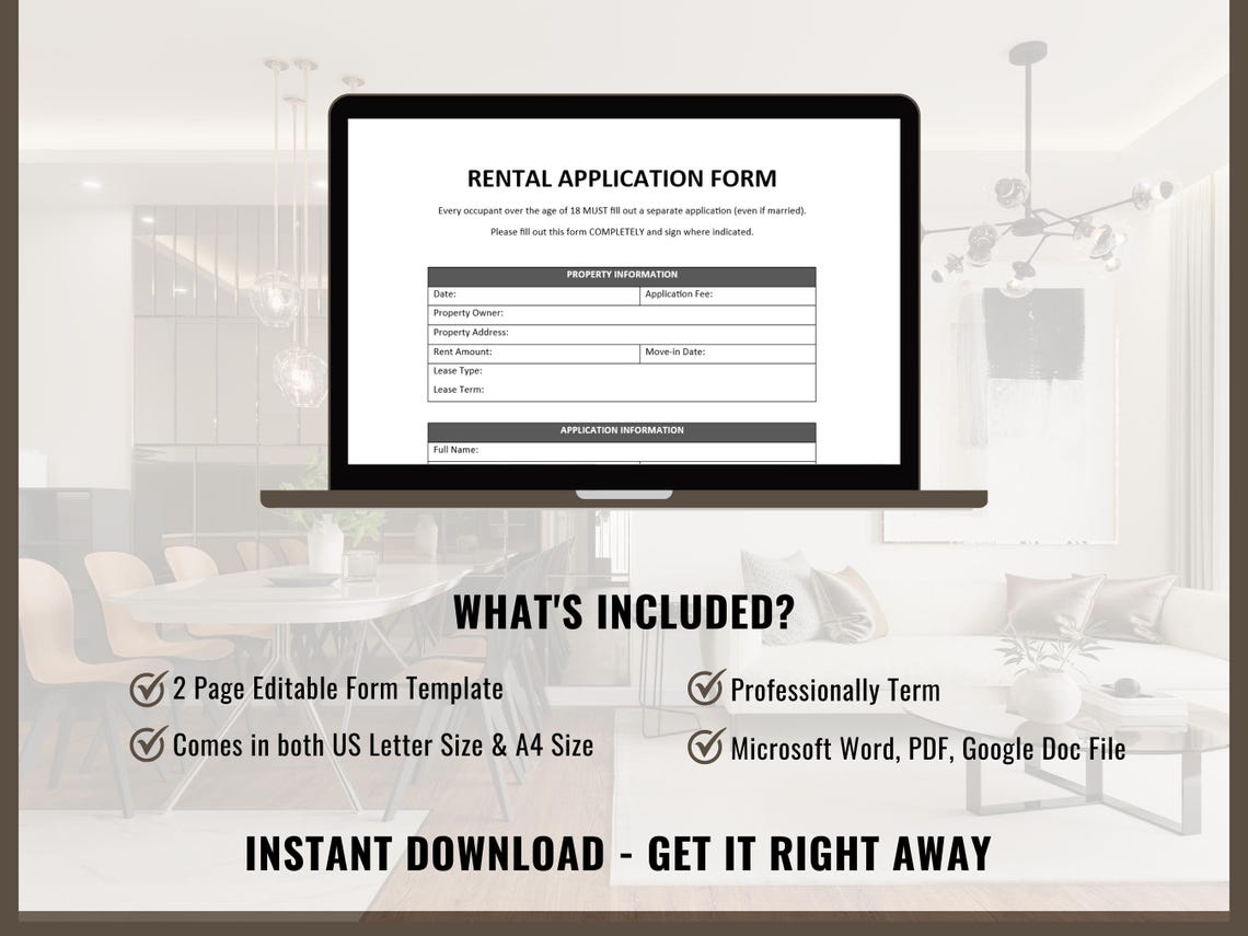 Printable Rental Application Template, Tenant Screening Form (fillable ...