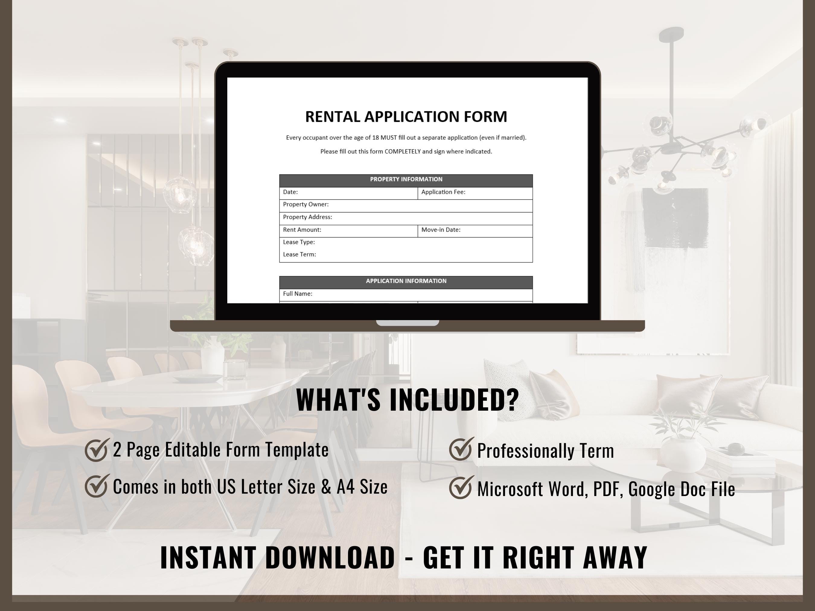Printable Rental Application Template, Tenant Screening Form (fillable ...