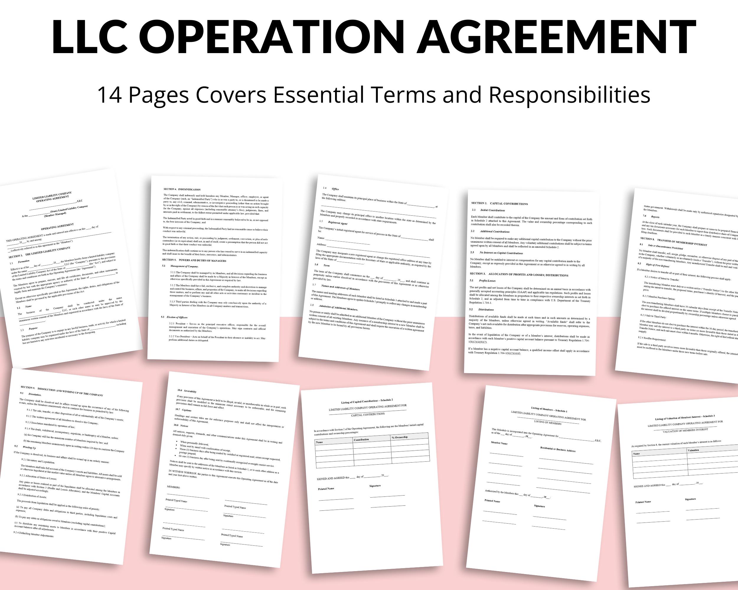 LLC Operating Agreement Template: Member Managed (word & PDF) - Instant ...