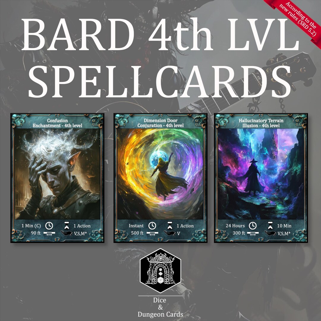 D&D Bard Spell Cards - 4th Level Spells - Illustrated Spell Cards for ...