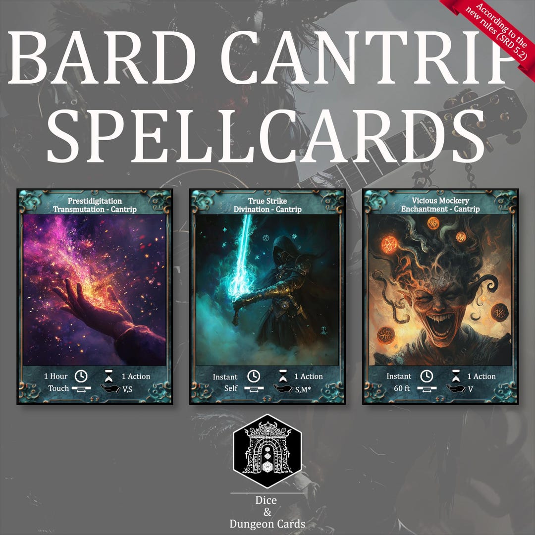 D&D Bard Spell Cards - Cantrips - Illustrated Spell Cards for Dnd to ...