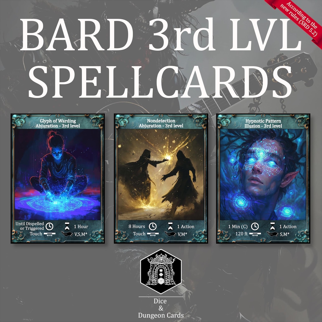 D&D Bard Spell Cards - 3rd Level Spells - Illustrated Spell Cards for ...