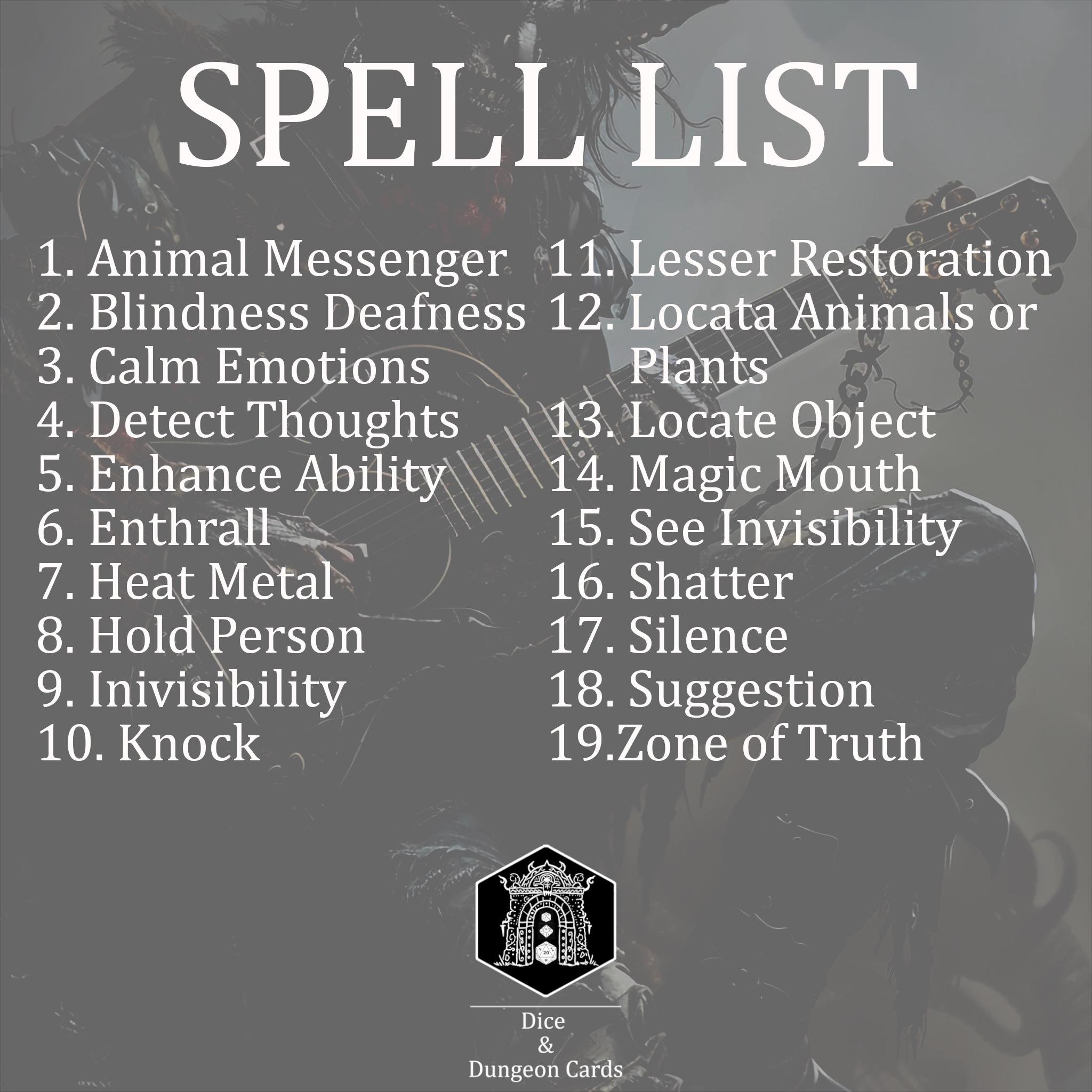 D&D Bard Spell Cards - 2nd Level Spells - Illustrated Spell Cards for ...