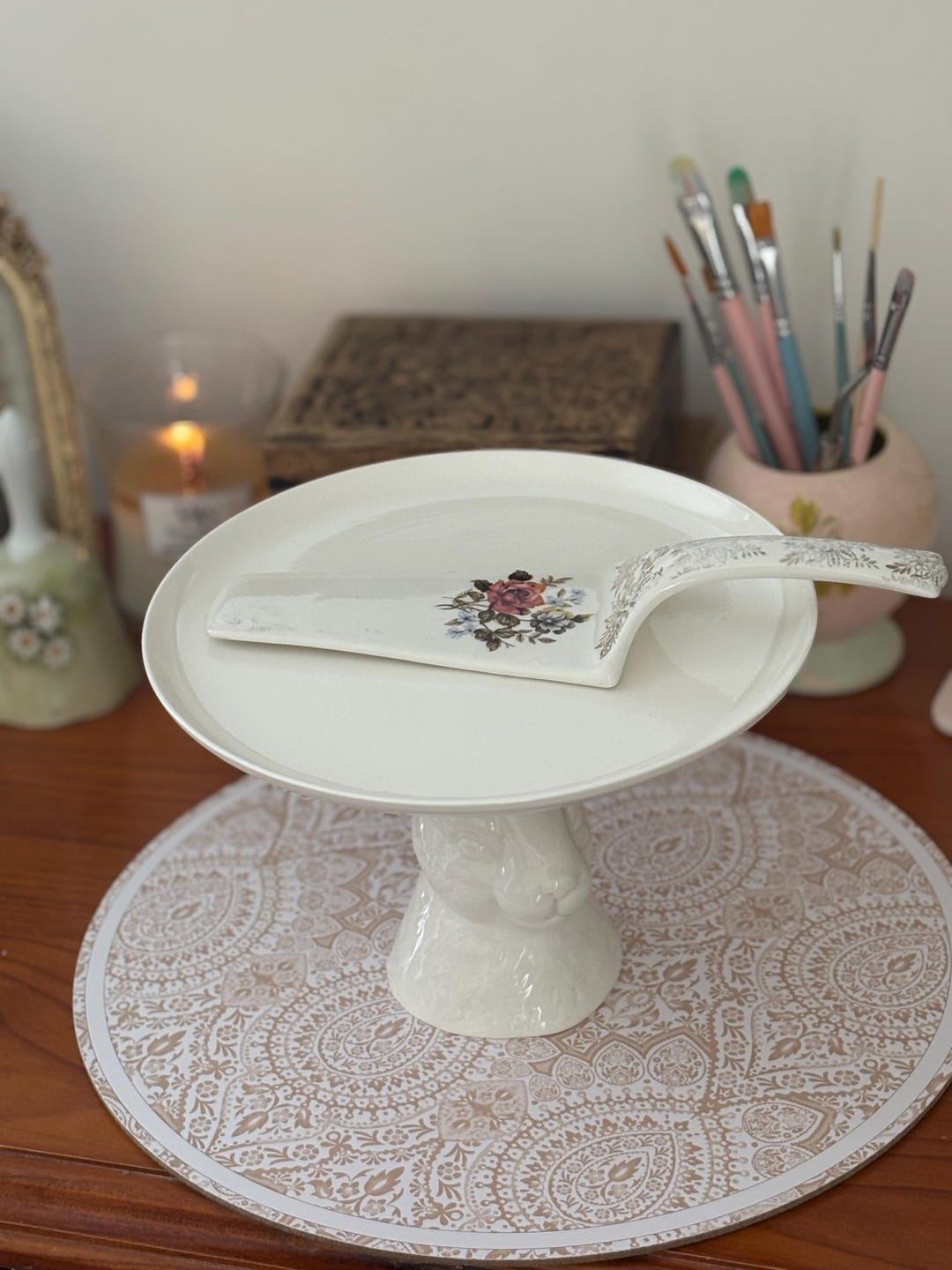 Vintage Hand-painted Ceramic Cake Server – Floral Design - Etsy