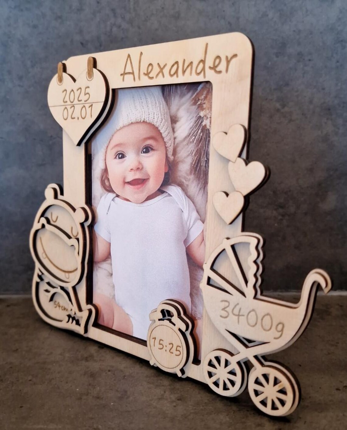 Personalized Newborn Baby Birth Announcement Wooden Photo Frame, Custom ...