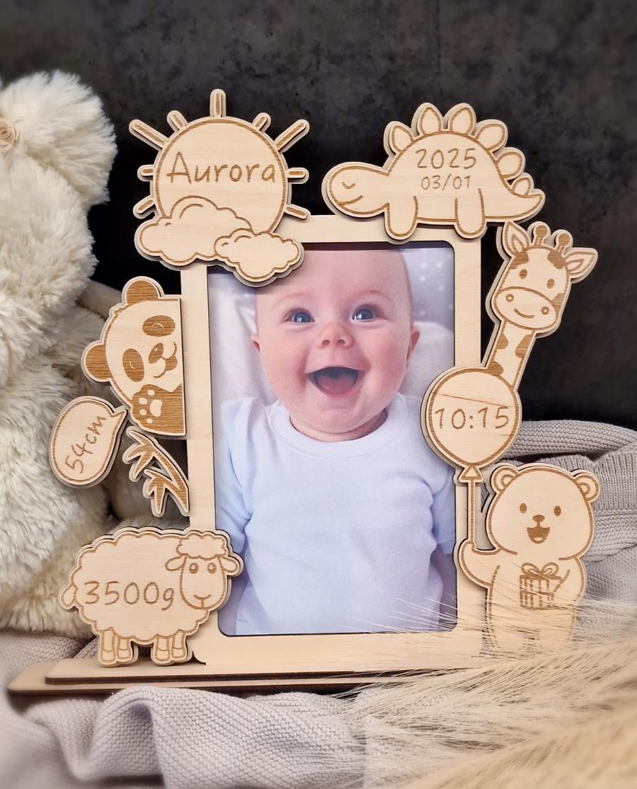 Personalized Newborn Baby Birth Wooden Photo Frame, Custom Announcement ...