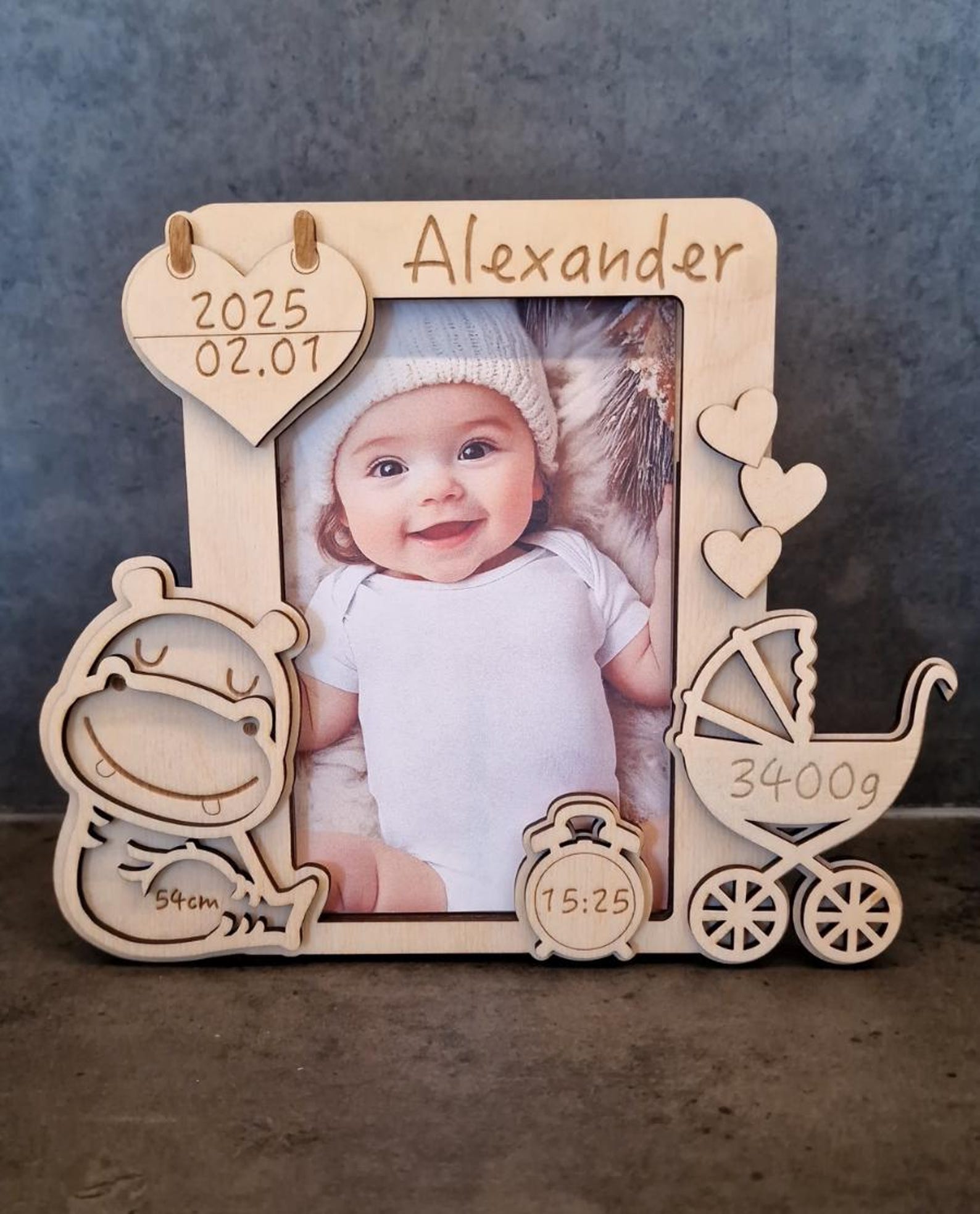 Personalized Newborn Baby Birth Announcement Wooden Photo Frame, Custom ...