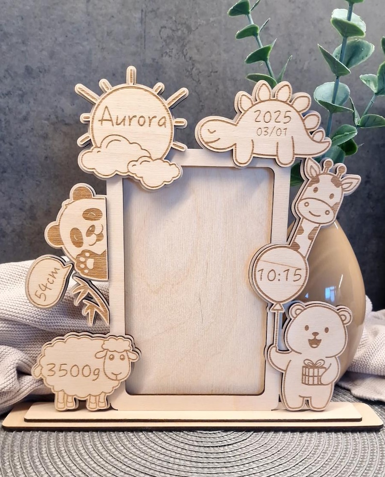 Personalized Newborn Baby Birth Wooden Photo Frame, Custom Announcement ...