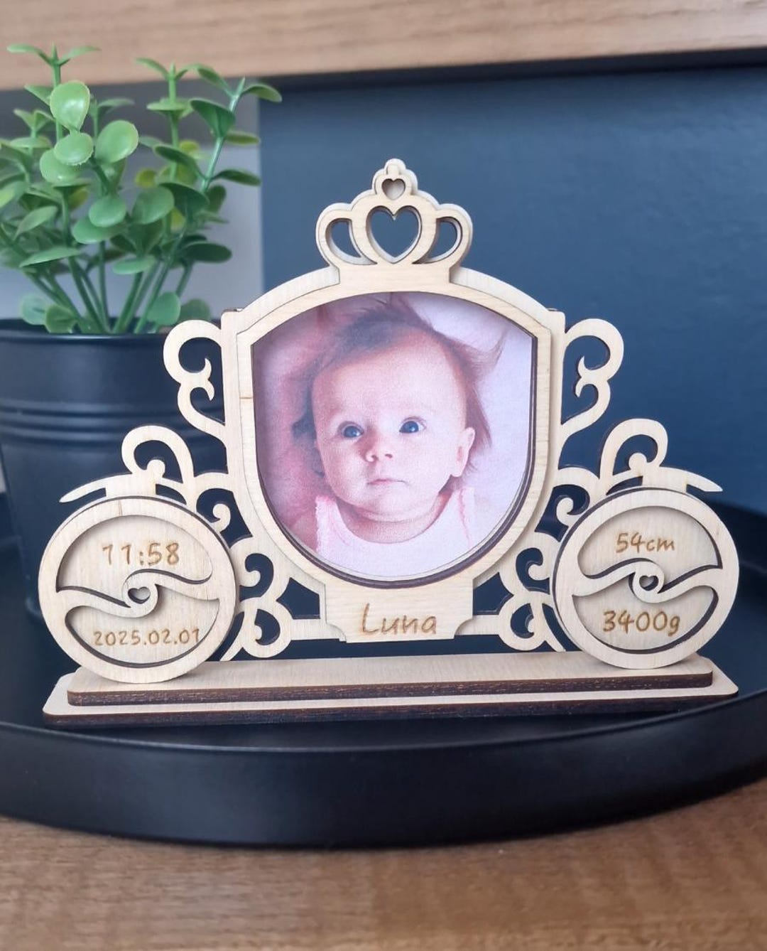 Personalized Wooden Newborn Baby Birth Announcement Photo Frame, Custom ...