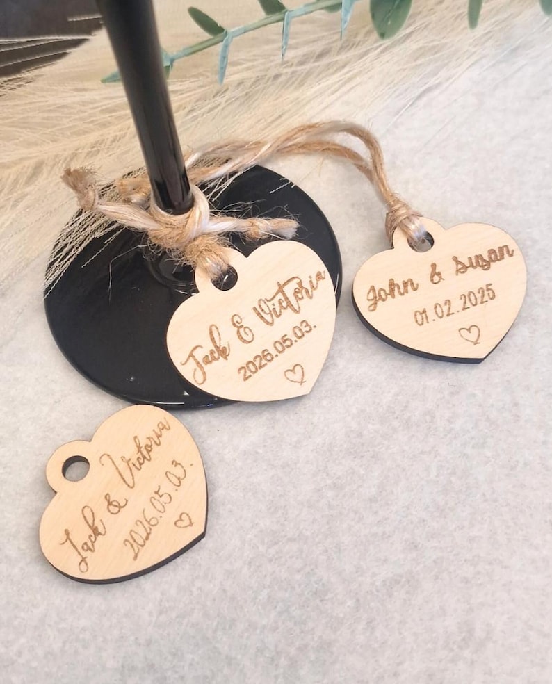 Wedding Favor Rustic Custom Tags, Personalised Wooden Hearts Couples ...