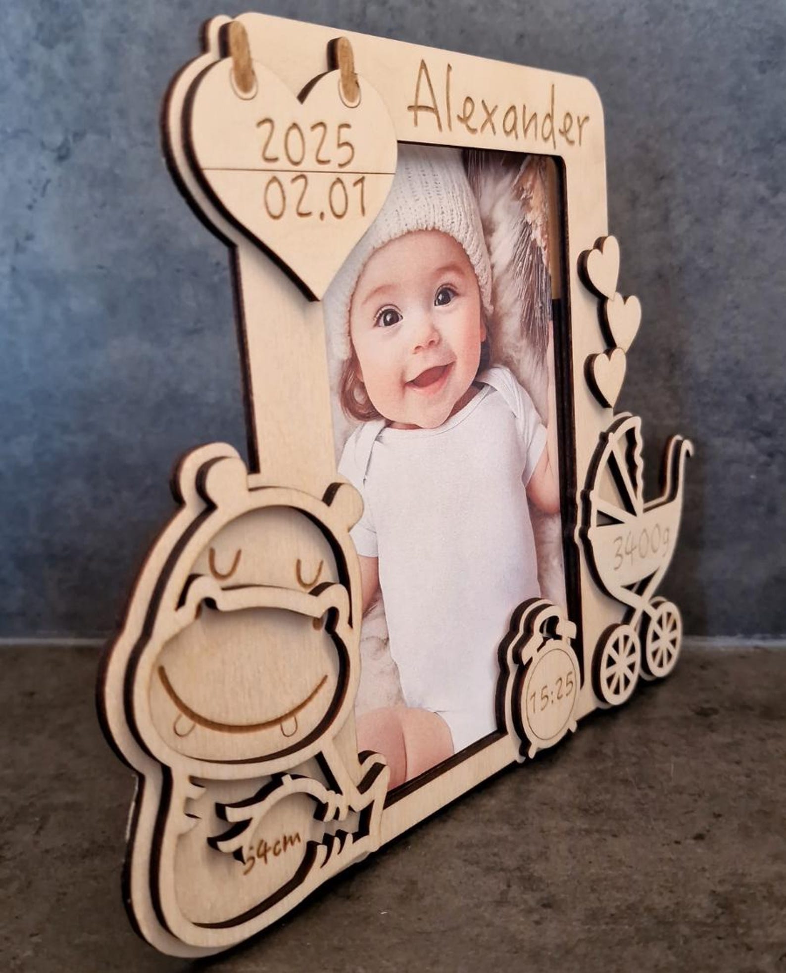 Personalized Newborn Baby Birth Announcement Wooden Photo Frame, Custom ...