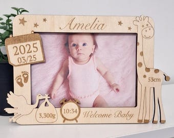 Personalized Newborn Baby Birth Announcement Wooden Photo Frame, Custom ...