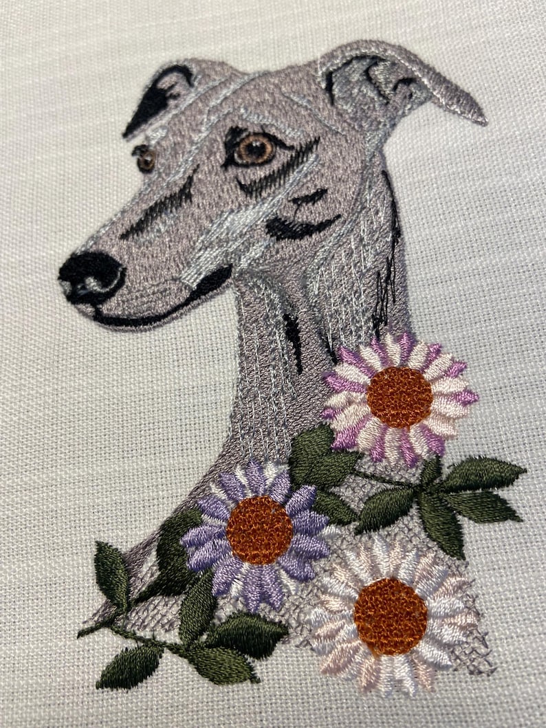 Dog Machine Embroidery With Flowers, Italian Greyhound, Whippet ...