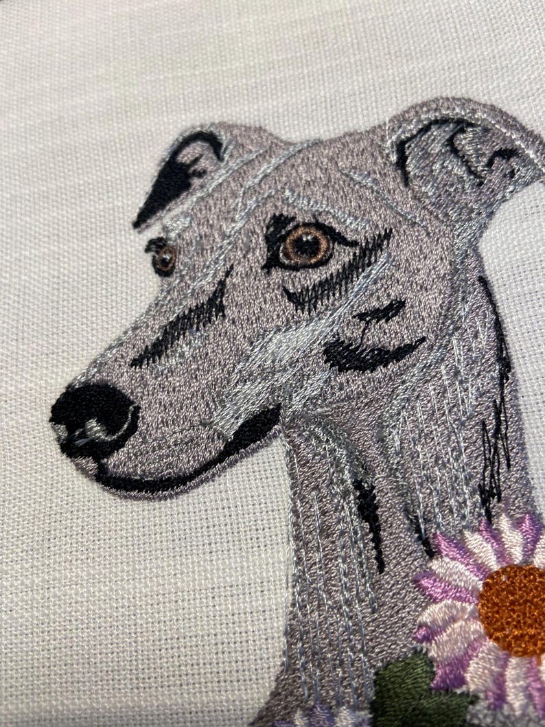 Dog Machine Embroidery With Flowers, Italian Greyhound, Whippet ...