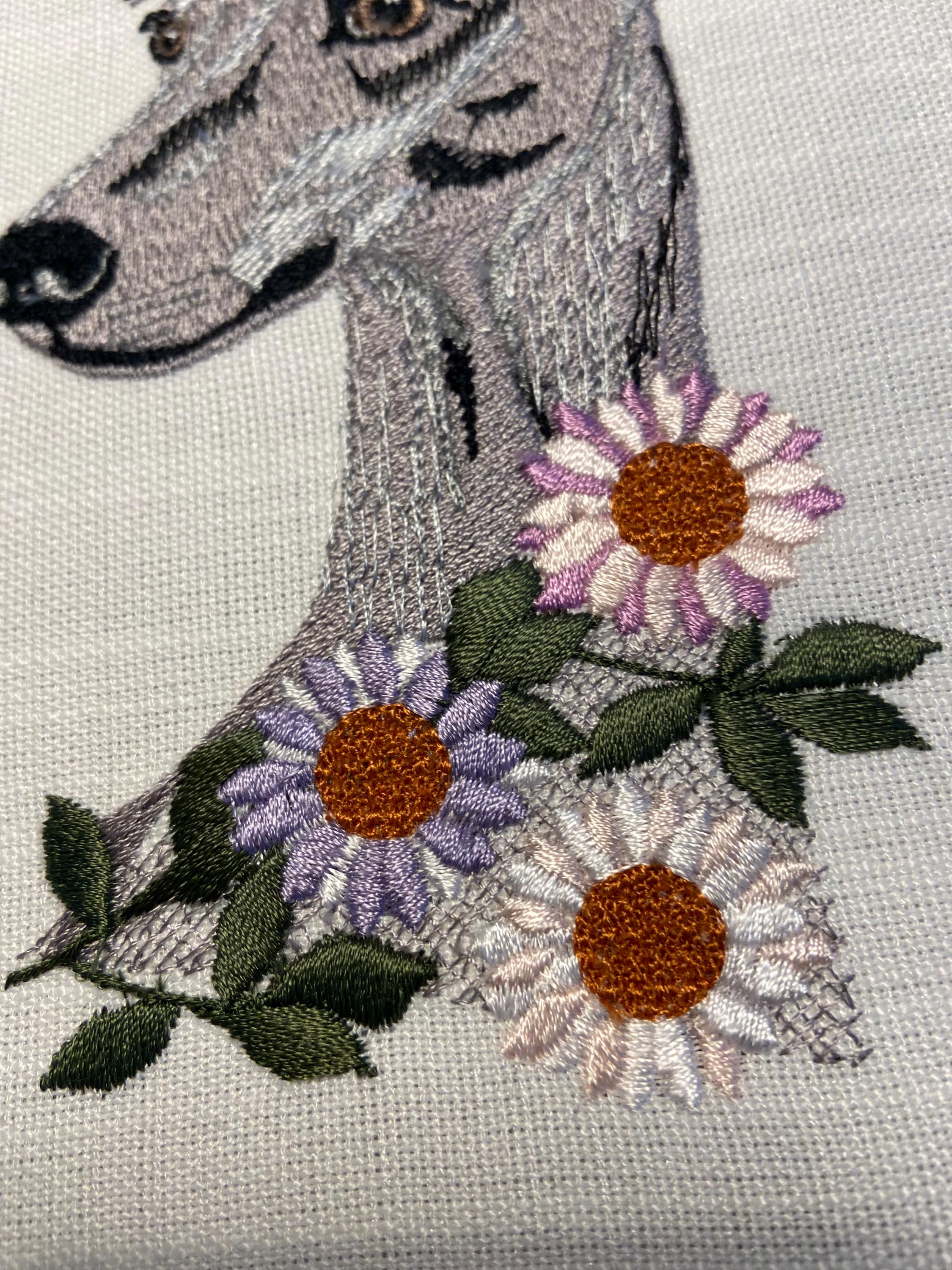 Dog Machine Embroidery With Flowers, Italian Greyhound, Whippet ...