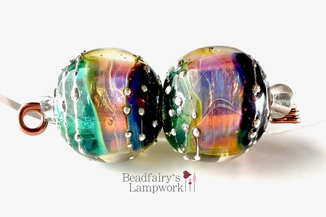 Silvered Glowing Treasure Chest Spheres Handmade Lampwork Beads by ...
