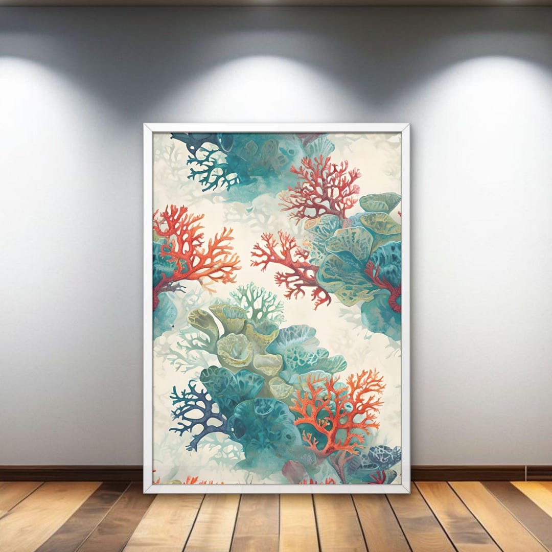 Reef Coral, Corals Poster, Coral Printable Wall Art, Blue and Red Coral ...