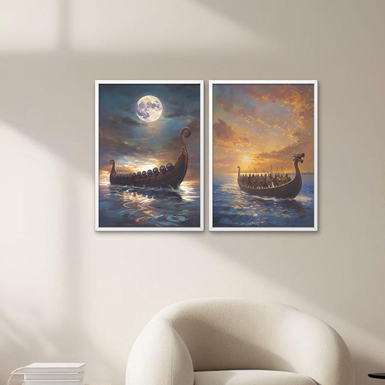 Viking Ship Printable Art – Digital Download, Norse Longship Wall Decor ...